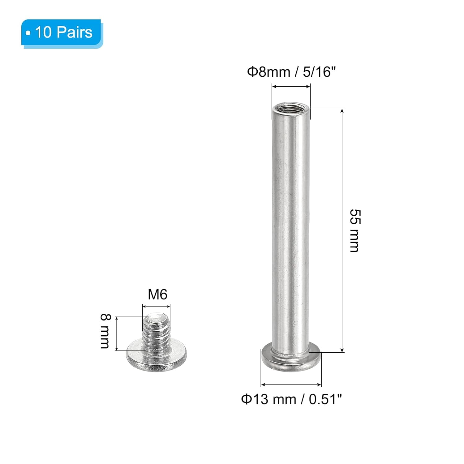GHRTGR-Hex Chicago Screws, 10 Set Binding Screw Posts M6 x 55 mm ...