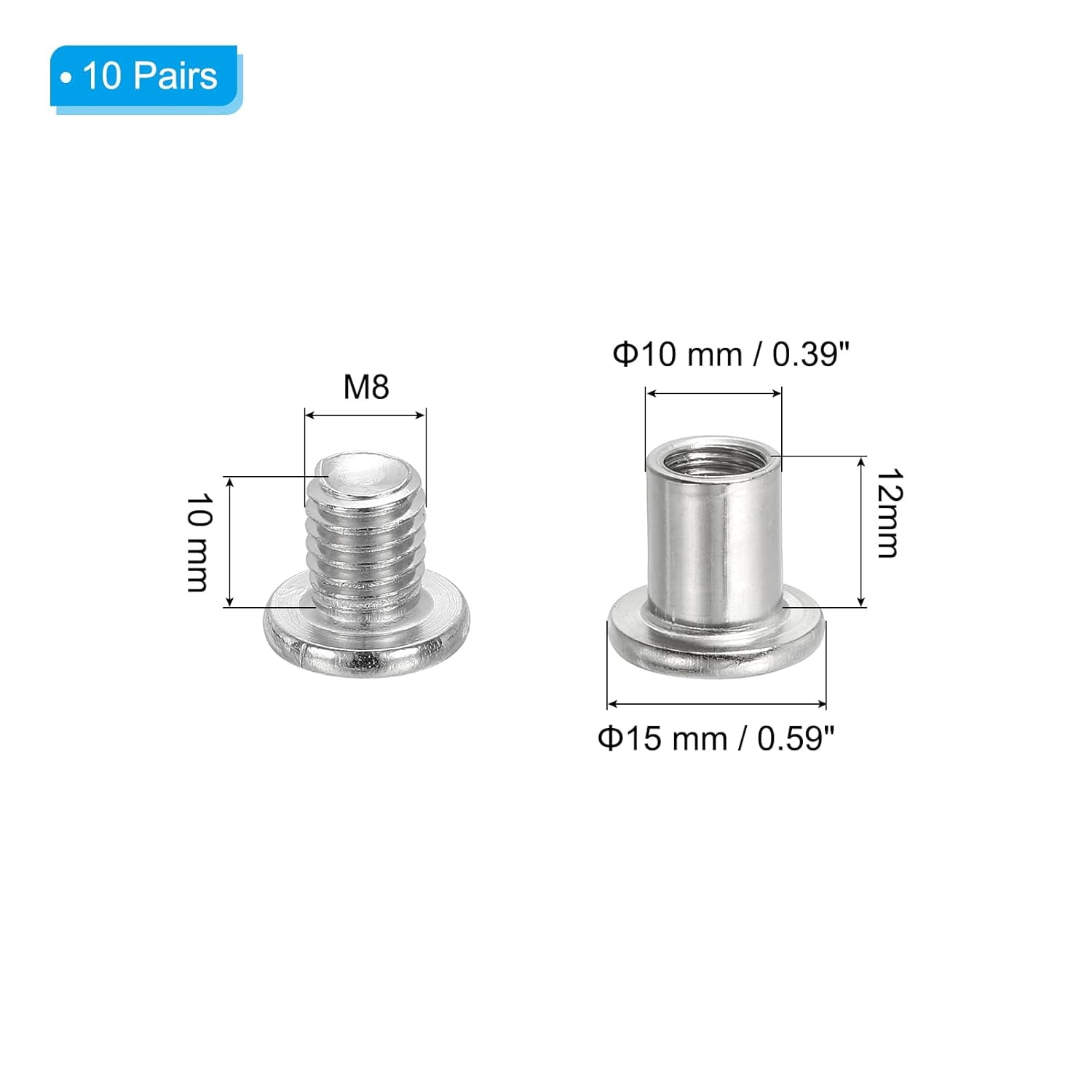GHRTGR-Hex Chicago Screws, 10 Set Binding Screw Posts M8 x 12 mm ...