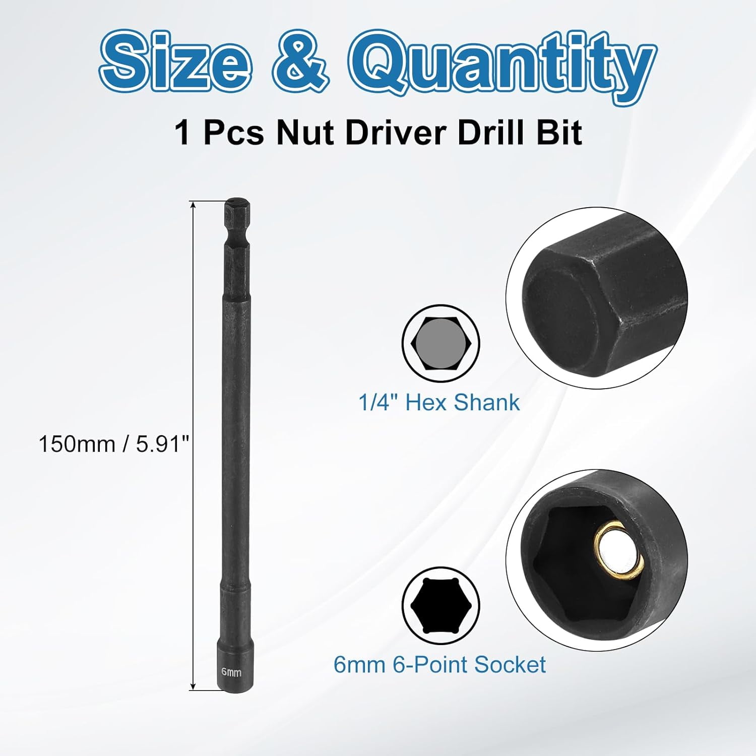 GHRTGR-Hex Nut Driver Drill Bit 6mm Metric 6-Point Socket 1/4" Hex Shank Magnetic Setter CR-V ...