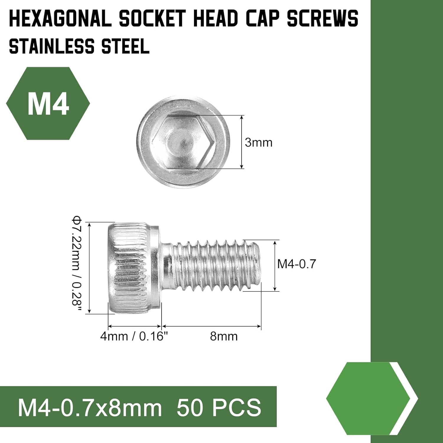 GHRTGR-Hex Socket Bolts (M4-0.7x8), 304 Stainless Steel Hex Socket ...