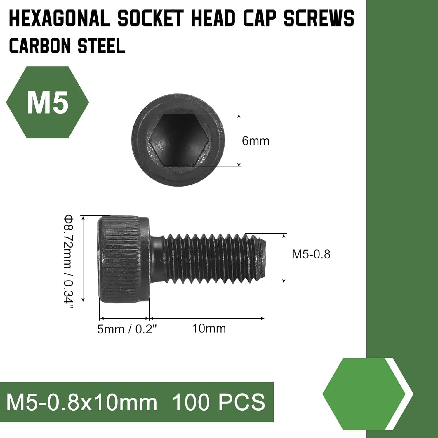 GHRTGR-Hex Socket Bolts (M5-0.8x10e), Grade 12.9 Carbon Steel Hex ...