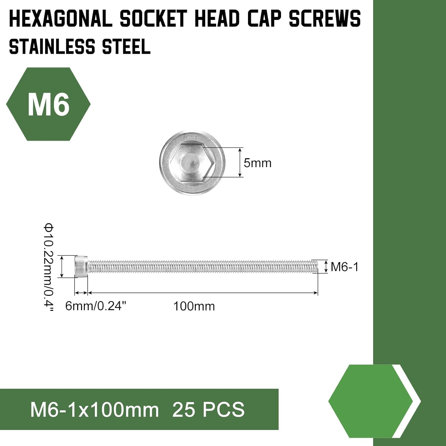 GHRTGR-Hex Socket Bolts (M6-1x100), 304 Stainless Steel Hex Socket ...