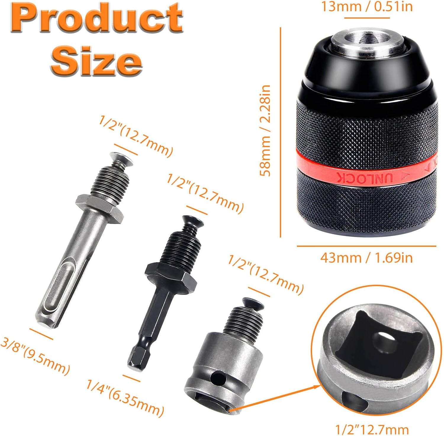 GHRTGR-Keyless Drill Chuck for Milwaukee,1/2-20UNF Mount 1.5-13mm Self ...