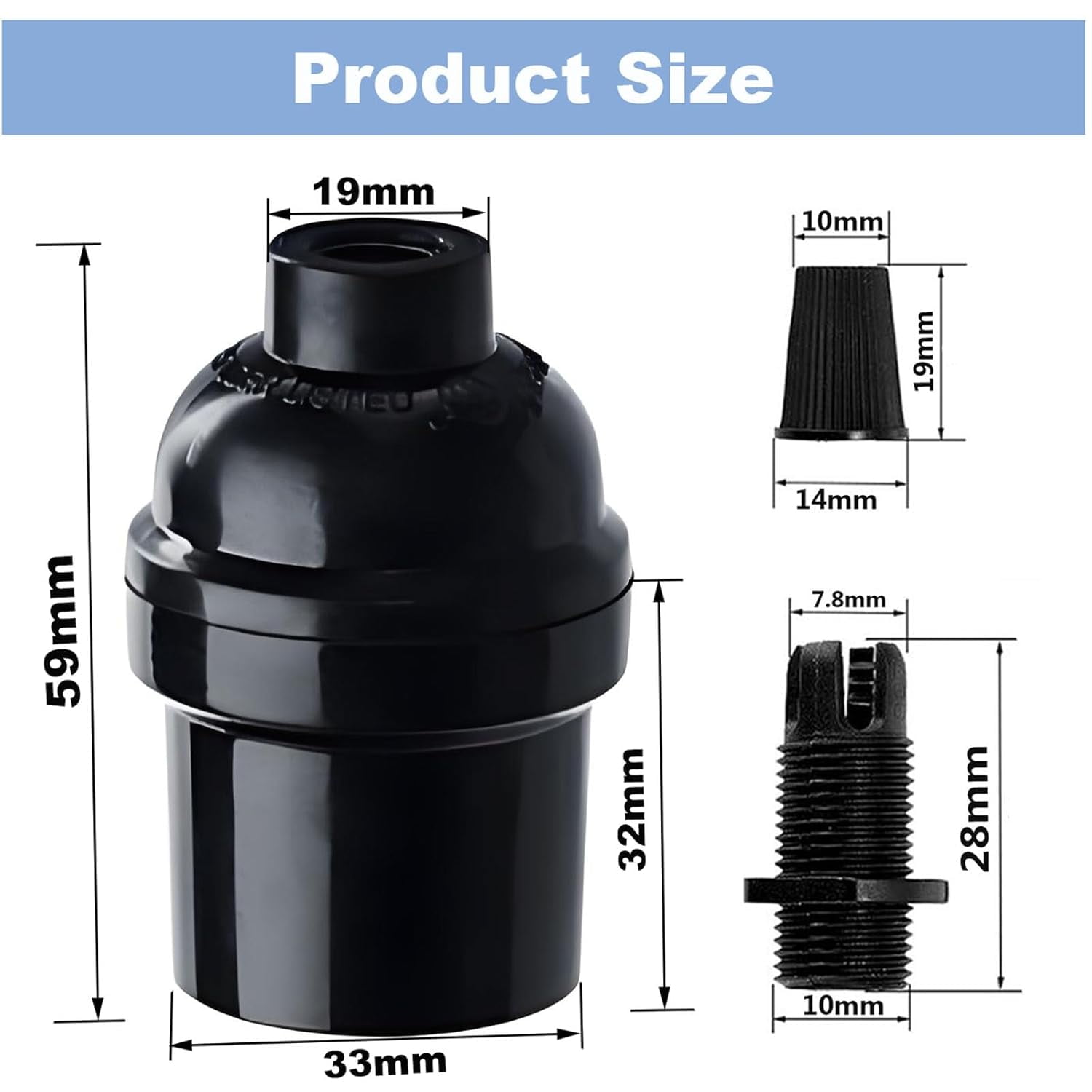 GHRTGR-Keyless Medium Base Vintage Socket,Black Bakelite Socket E26/E27 ...