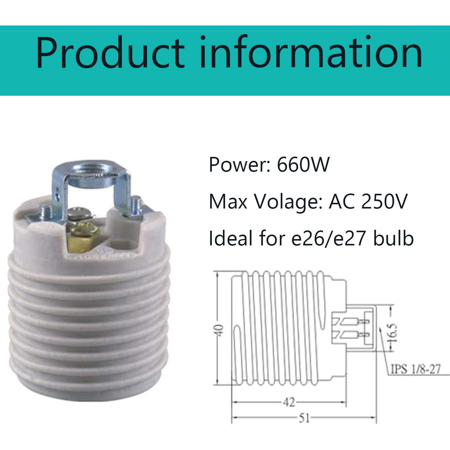 GHRTGR-Keyless Porcelain Threaded Socket with Hickey, Medium Base E26 ...