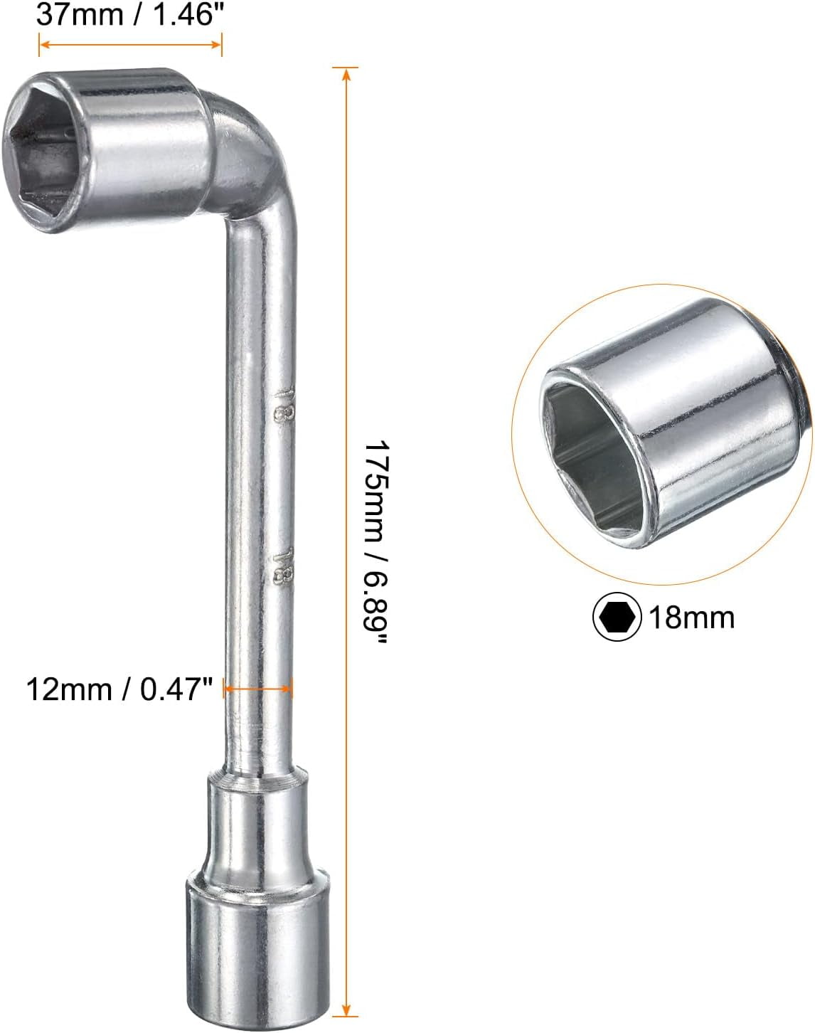 GHRTGR-L Shaped Angled Hex Socket Wrench 18mm 45# Steel Double Ended ...