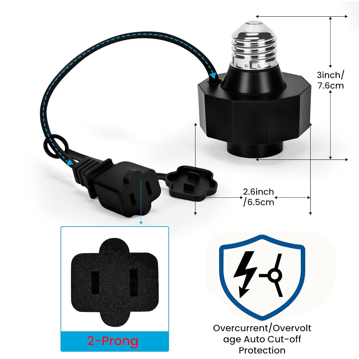 GHRTGR-Light Socket Outlet Adapter E26 Light Bulb to Outlet Socket ...