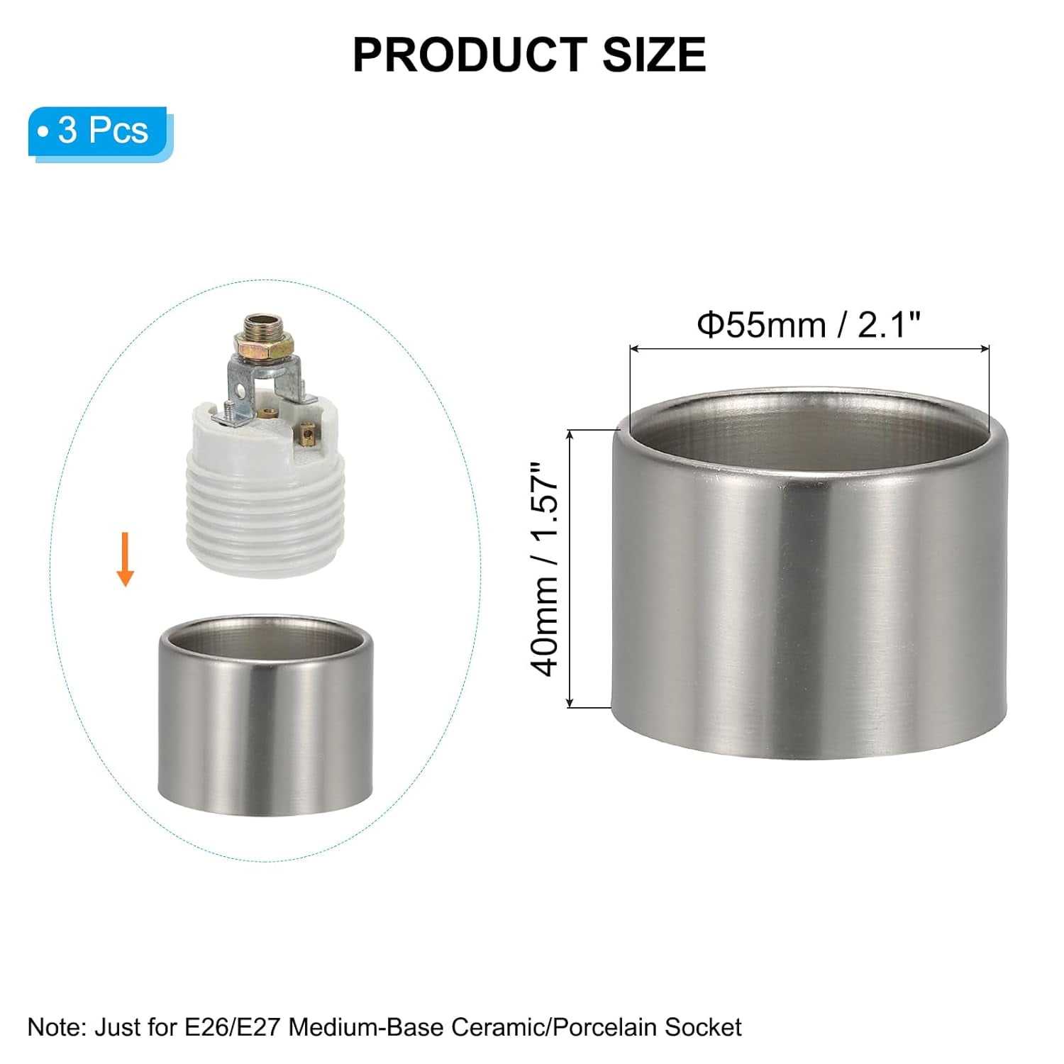 GHRTGR-Light Socket Shade Ring, 3pcs E26 E27 Medium Base Metal Sockets ...