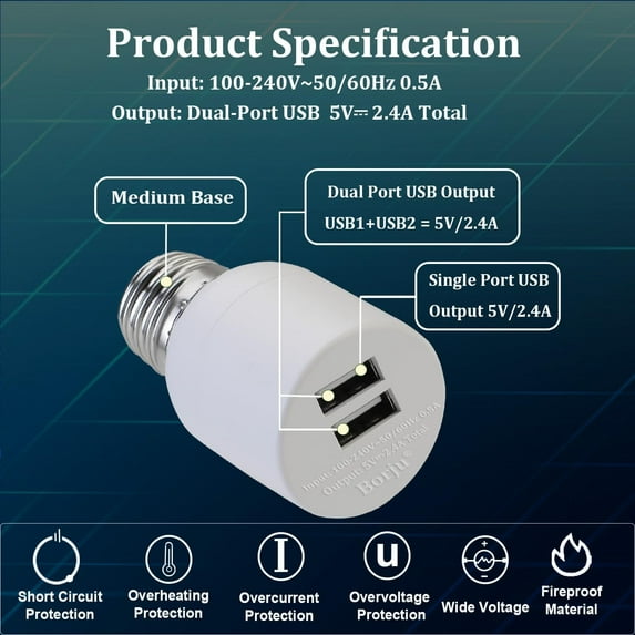 GHRTGR-Light Socket USB Adapter for Decorative Lights,Lighting,Security ...