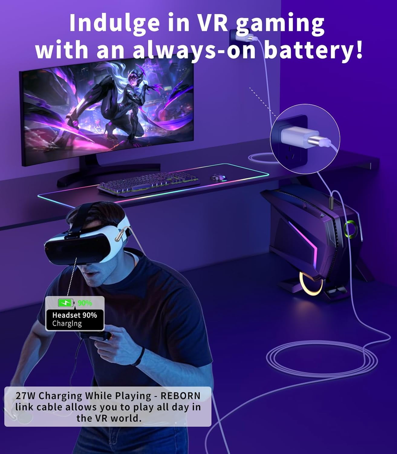 GHRTGR-Link Cable with Charging, 16FT White Compatible with PC VR ...