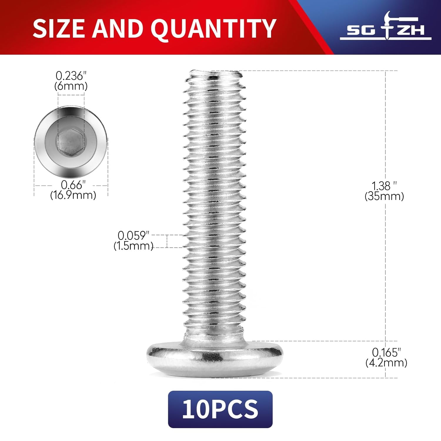 GHRTGR-M10 x 35mm 10Pcs Flat Head Hex Socket Cap Screws Bolts, 304 ...