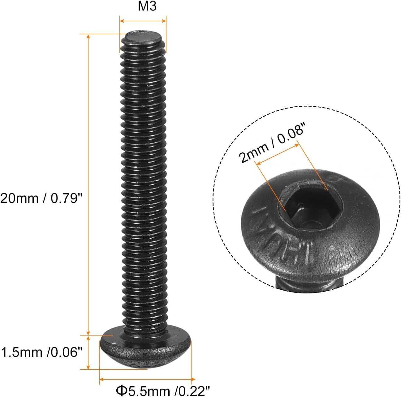 GHRTGR-M3x20mm Hex Socket Button Head Cap Bolts Screws Alloy Steel ...