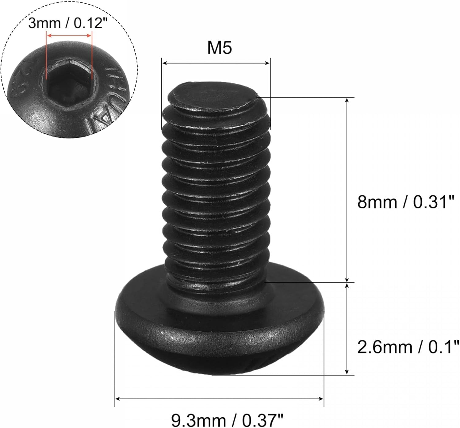 GHRTGR-M5x8mm Hex Socket Button Head Cap Bolts Screws Alloy Steel 50pcs ...