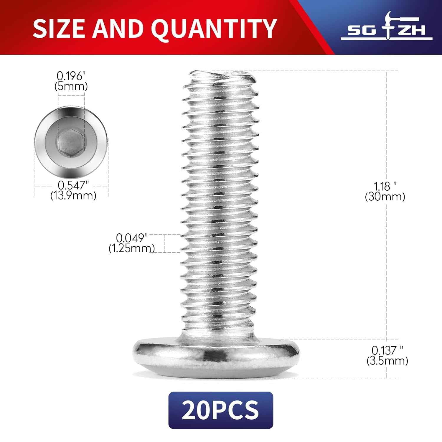 GHRTGR-M8 x 30mm 20Pcs Flat Head Hex Socket Cap Screws Bolts, 304 ...