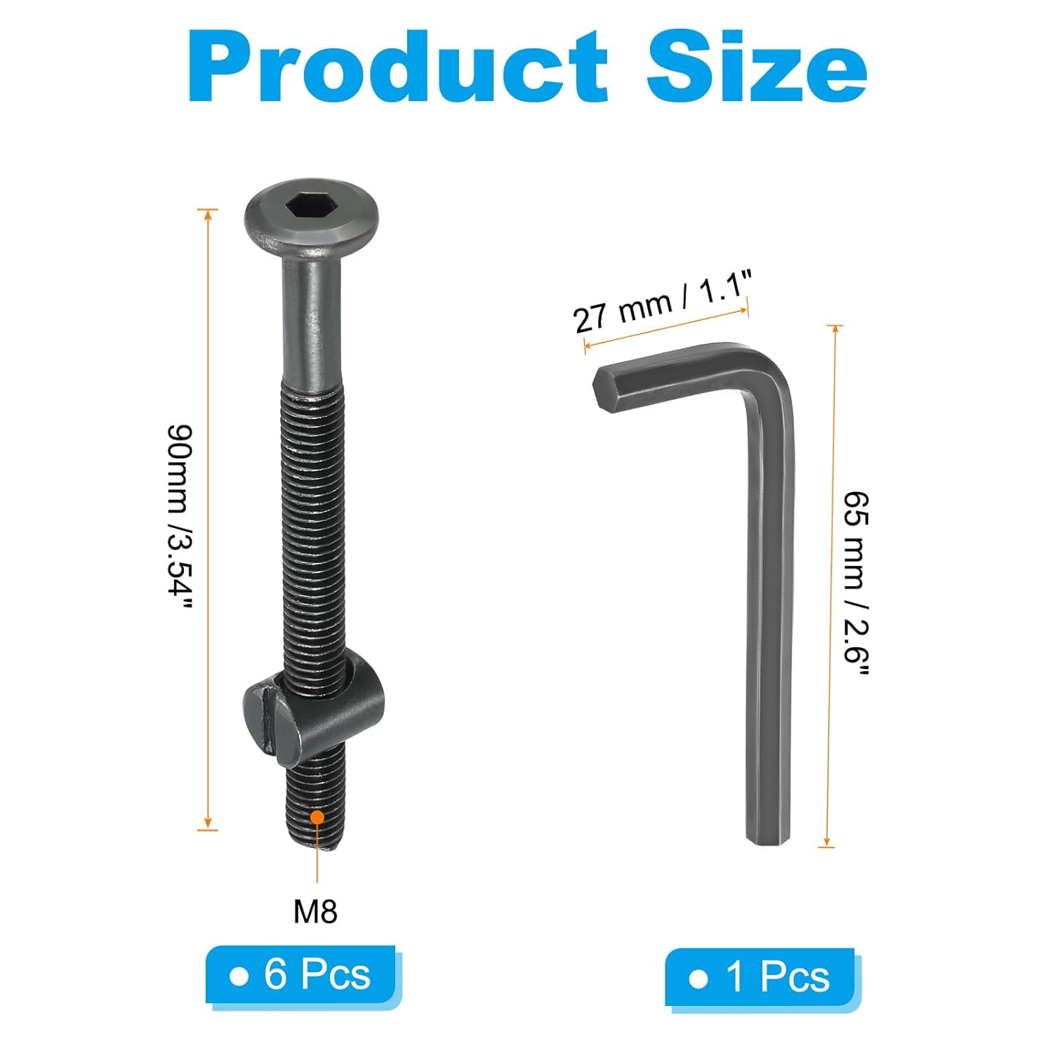 GHRTGR-M8 x 90mm & M8 x 18mm Bunk Bed Bolts, 6 Pack Hex Drive Socket ...