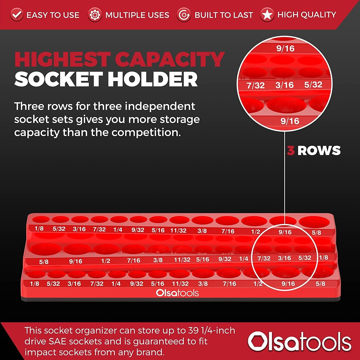 GHRTGR-Magnetic Socket Organizer (1/4-Inch Drive, 3 Row) - Magnetic ...