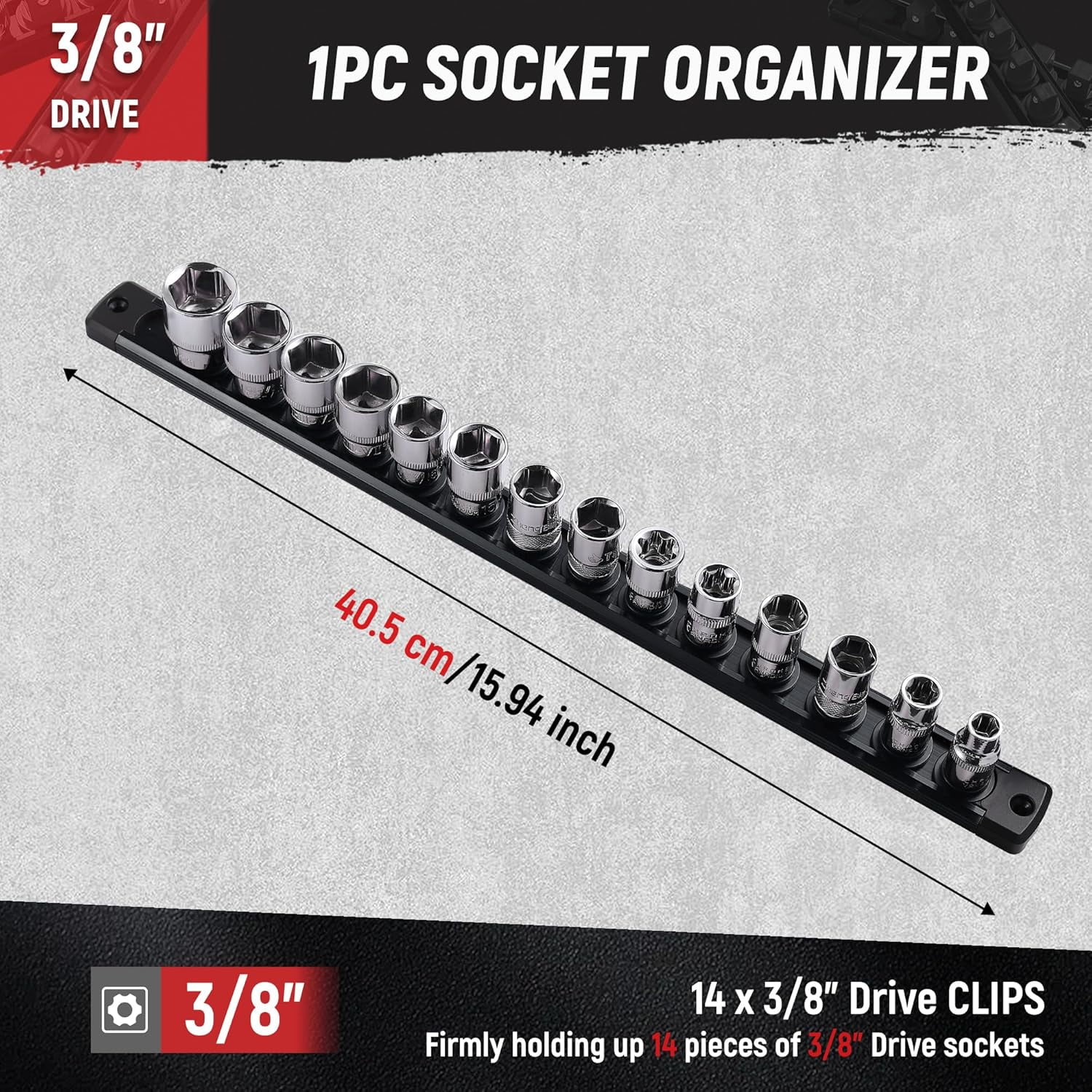 GHRTGR-Magnetic Socket Organizer, 3/8-Inch Drive Aluminum Socket Holder ...