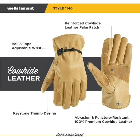 GHRTGR-Men's Full Leather Cowhide Adjustable Reinforced Work Gloves ...