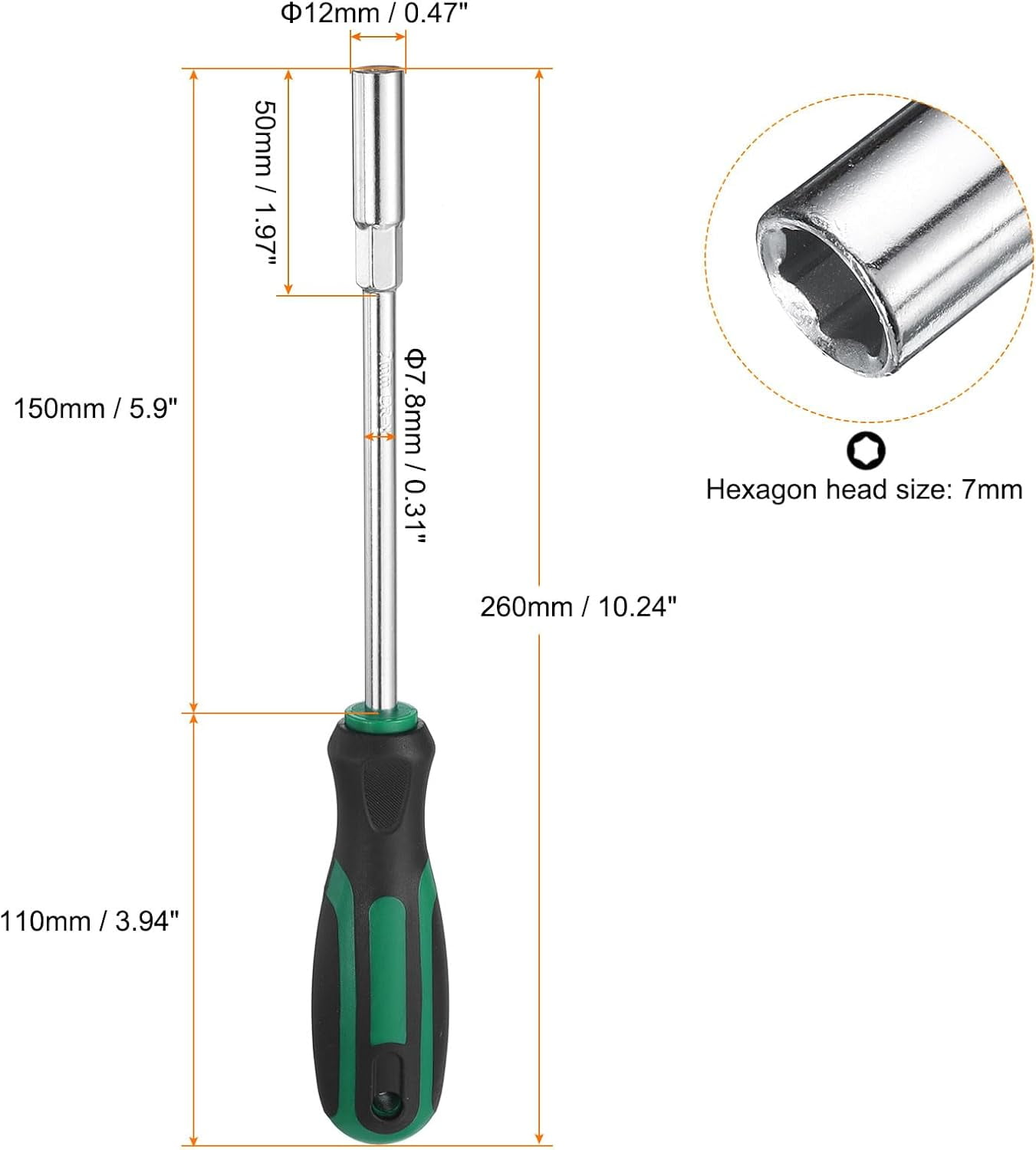 GHRTGR-Metric Nut Driver 7mm Dia 150mm Round Shank CR-V 6 Point Hex ...