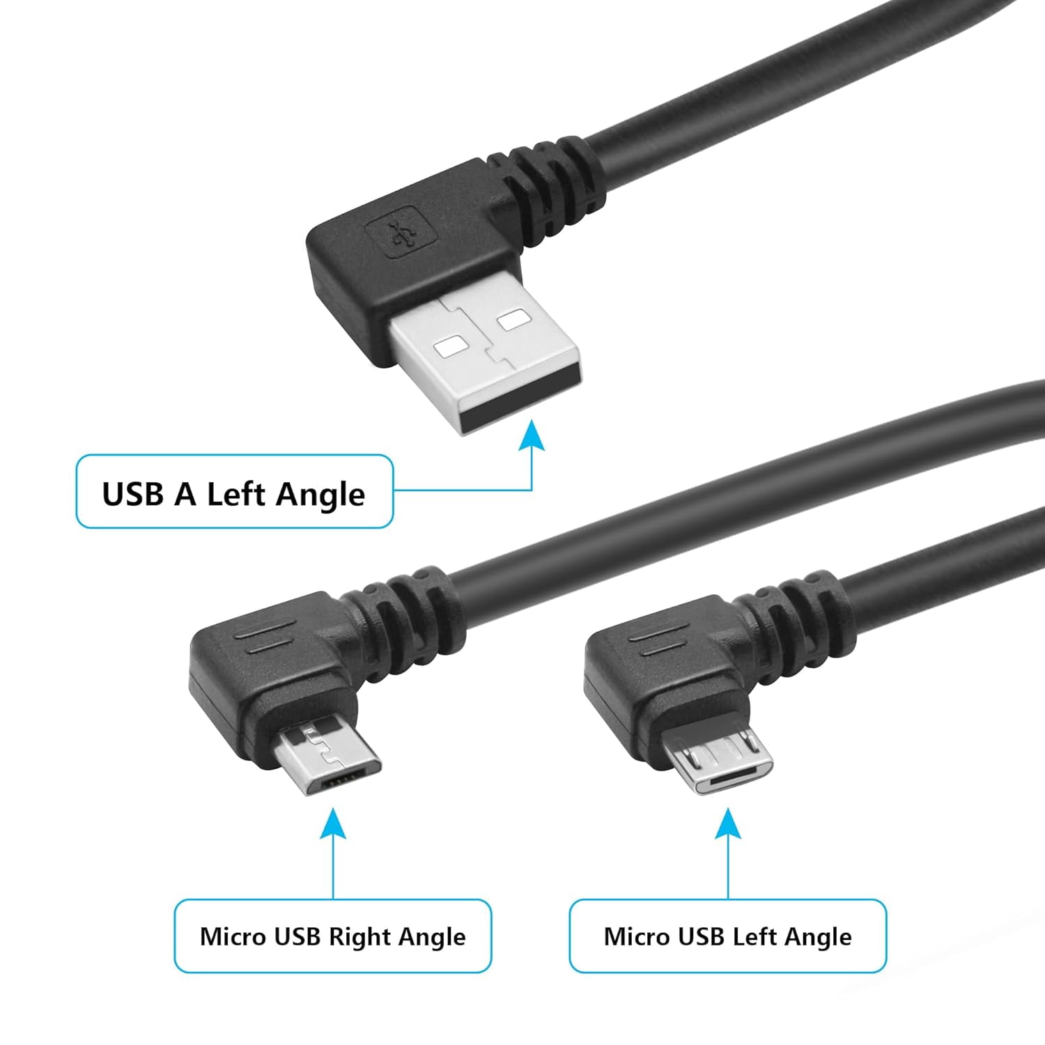 GHRTGR-Micro USB Power Data Cable Cable 60CM, 90 Degree USB A Male Left ...