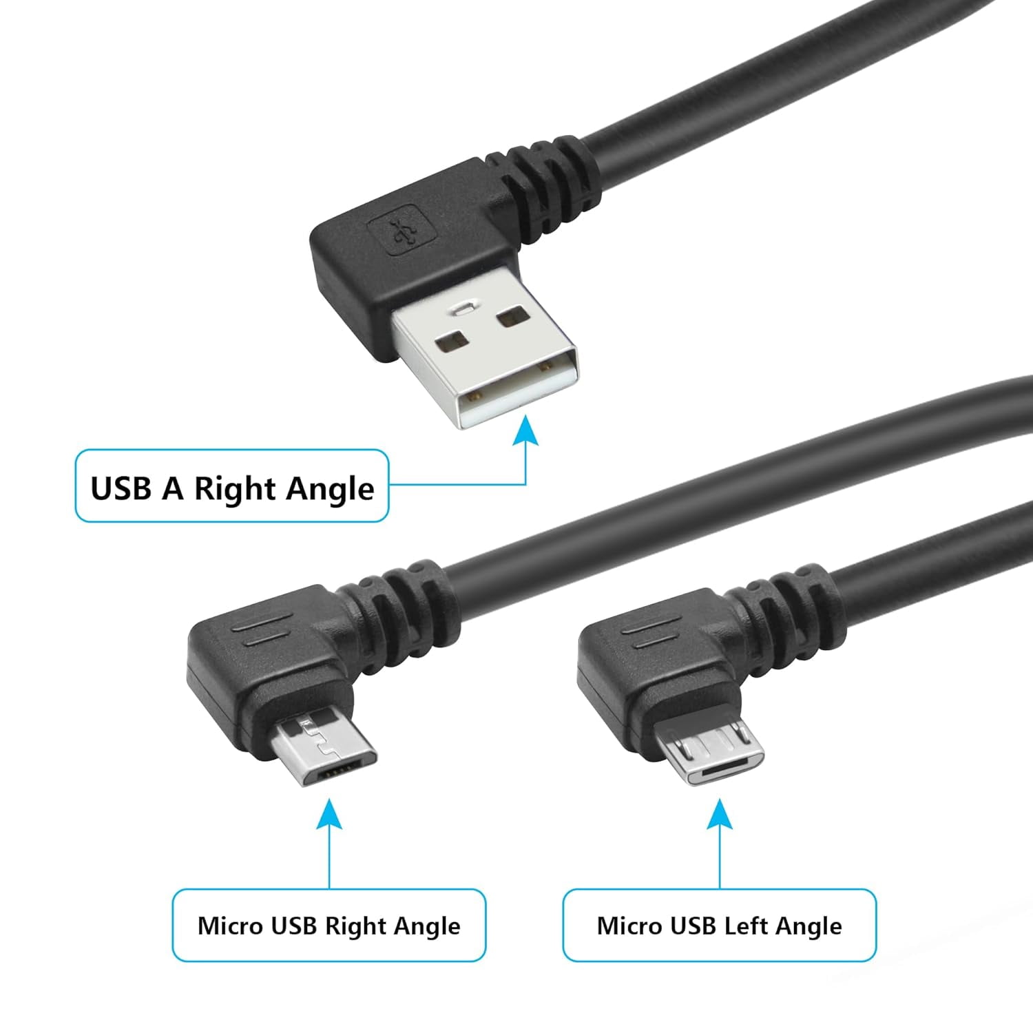 GHRTGR-Micro USB Power Data Cable Cable 60CM, 90 Degree USB A Male ...