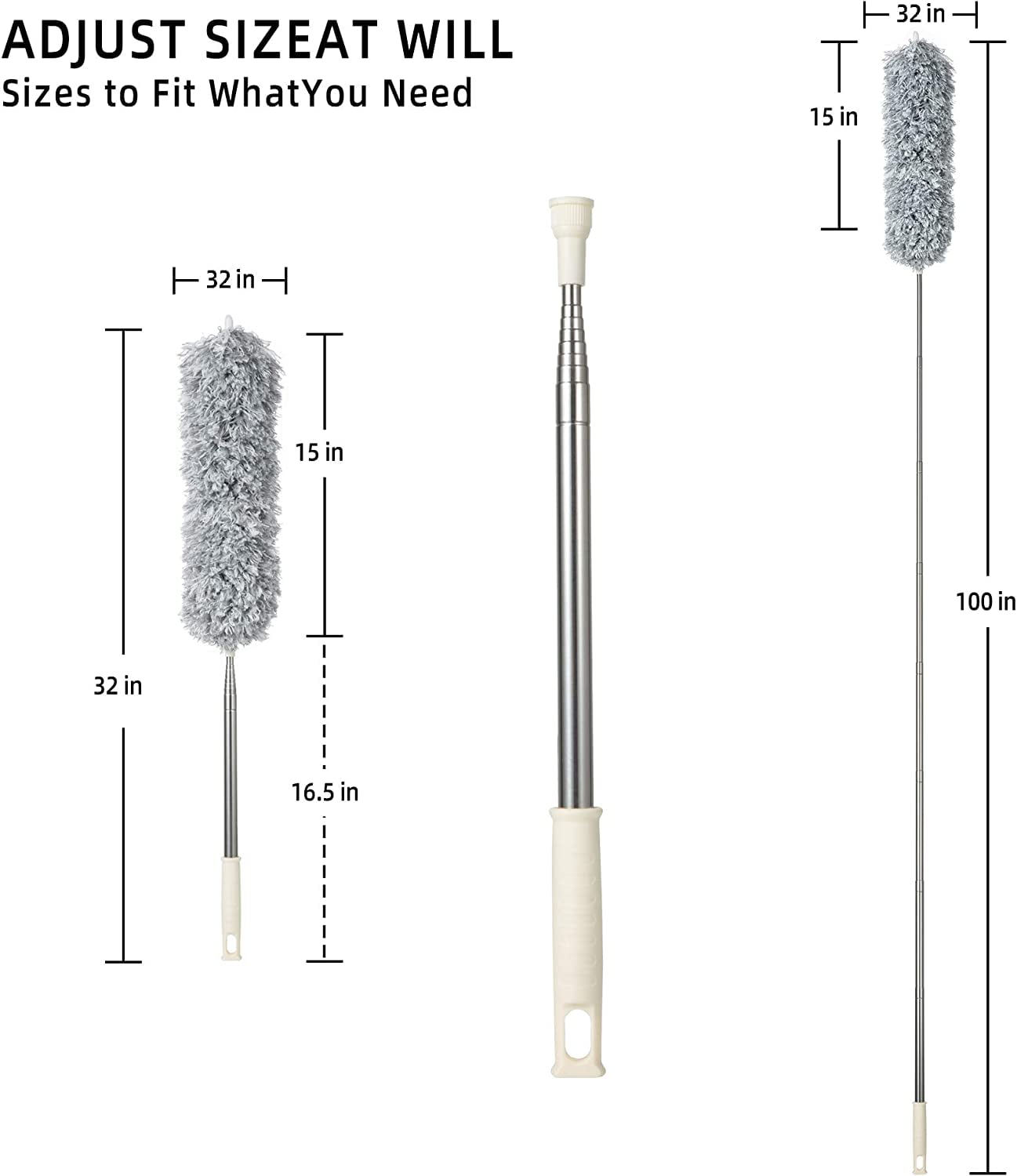 GHRTGR-Microfiber Duster with Extension Pole,Washable Bendable Head ...