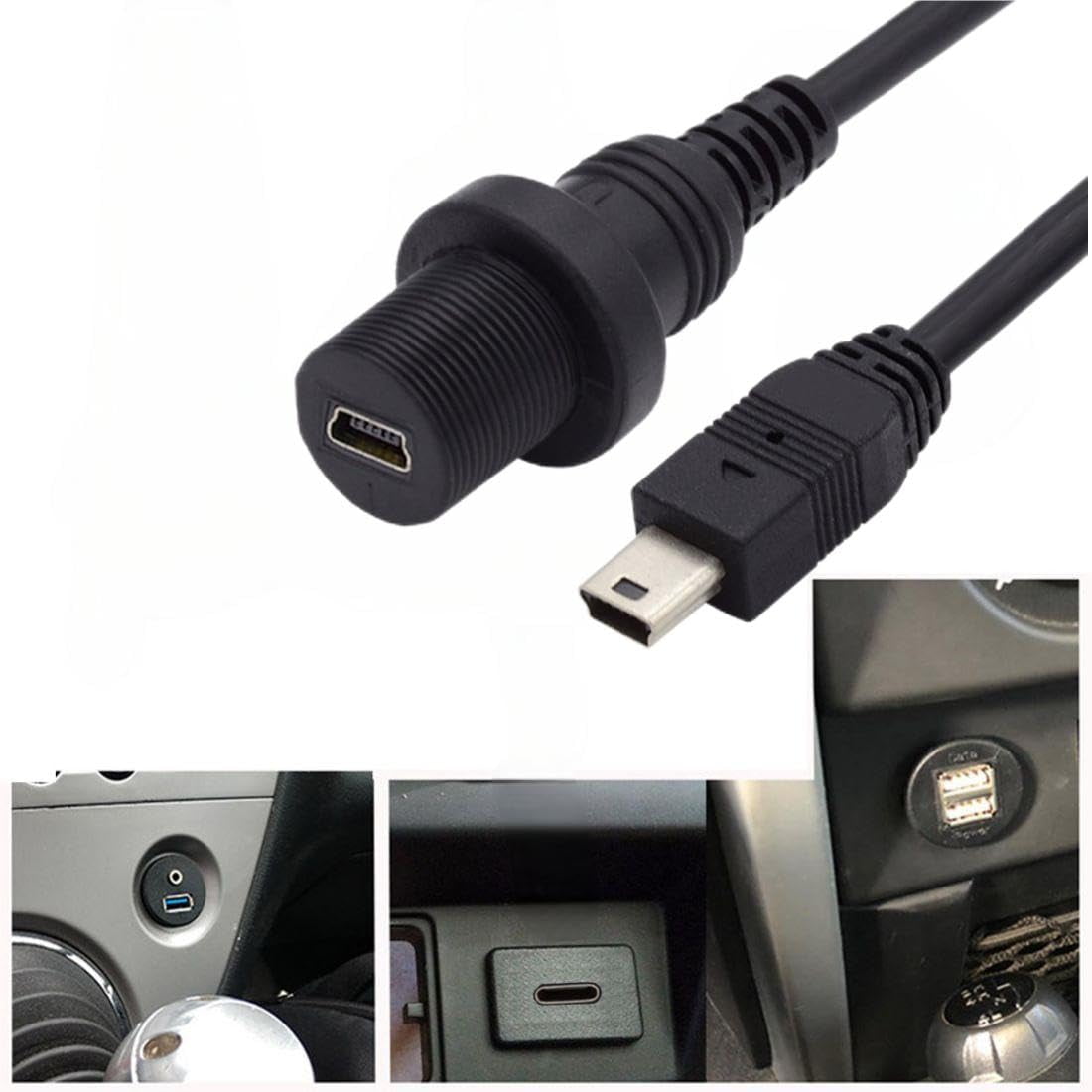 GHRTGR-Mini USB 5Pin Flush Mount Male to Female Extension Cable for Car ...