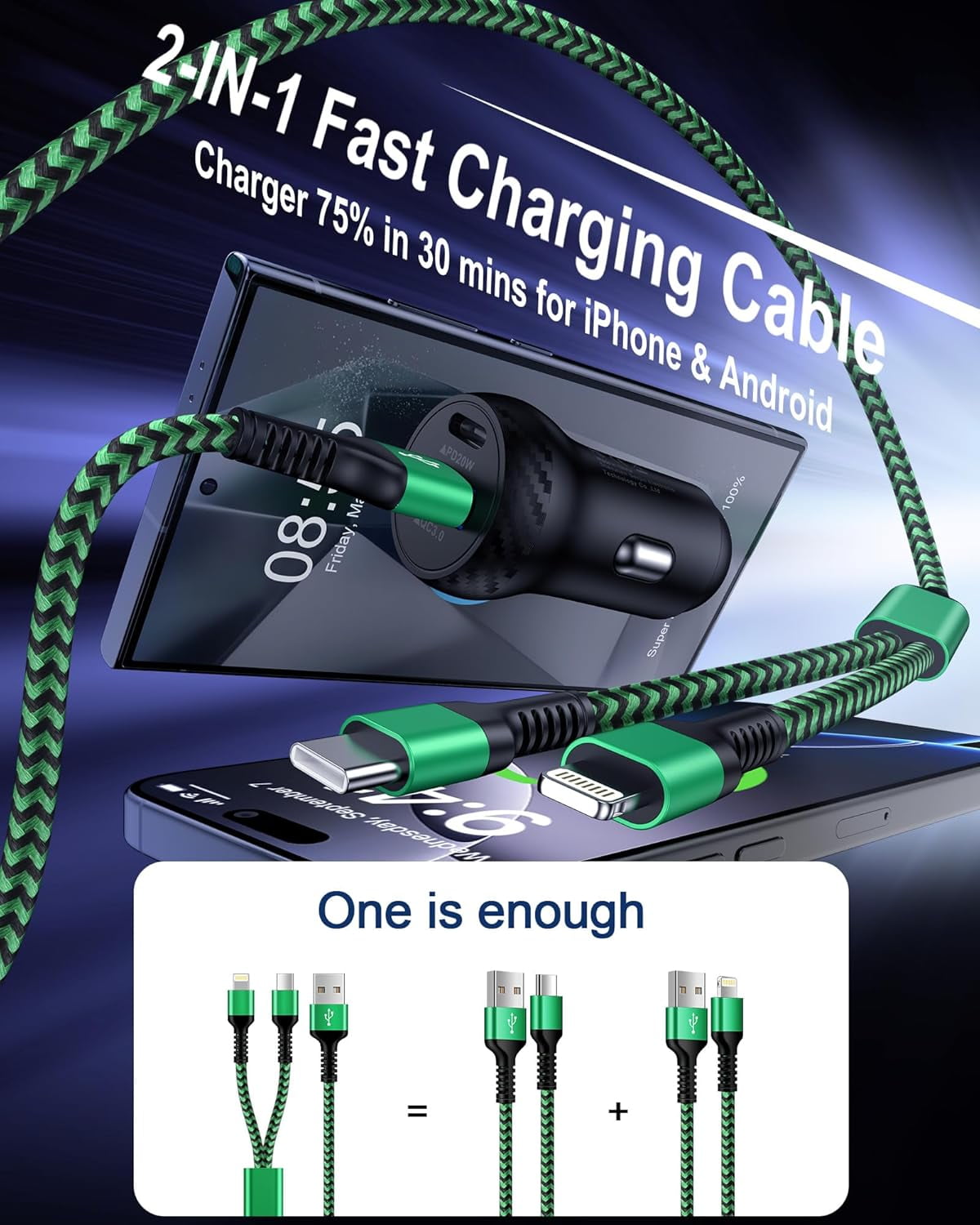 GHRTGR-Multi Charging Cable 2-in-1, Multiport USB to USB C & Lightning ...