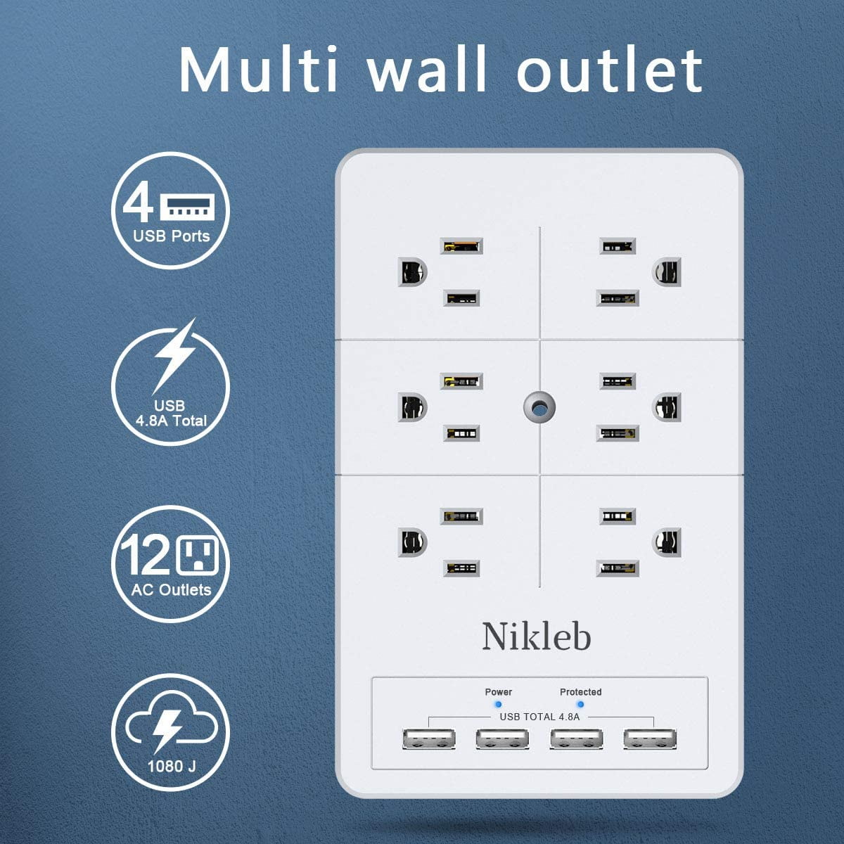 GHRTGR-Multi Plug Outlet Surge Protector , 12 Electrical Outlets ...
