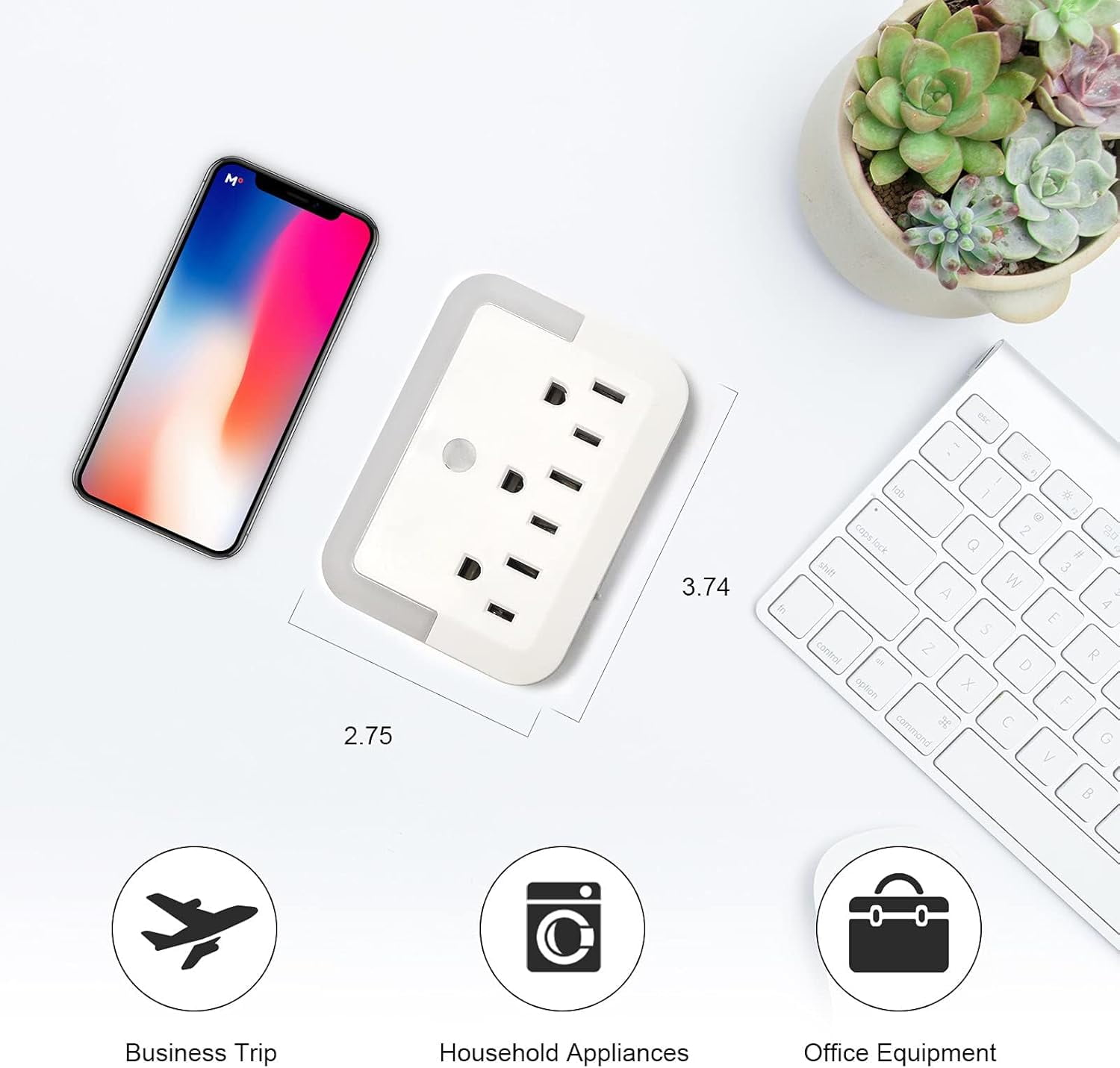 GHRTGR-Multi outlet Wall Adapter 3 AC Outlet Extender with Warm White LED Light-Sensing outlet ...