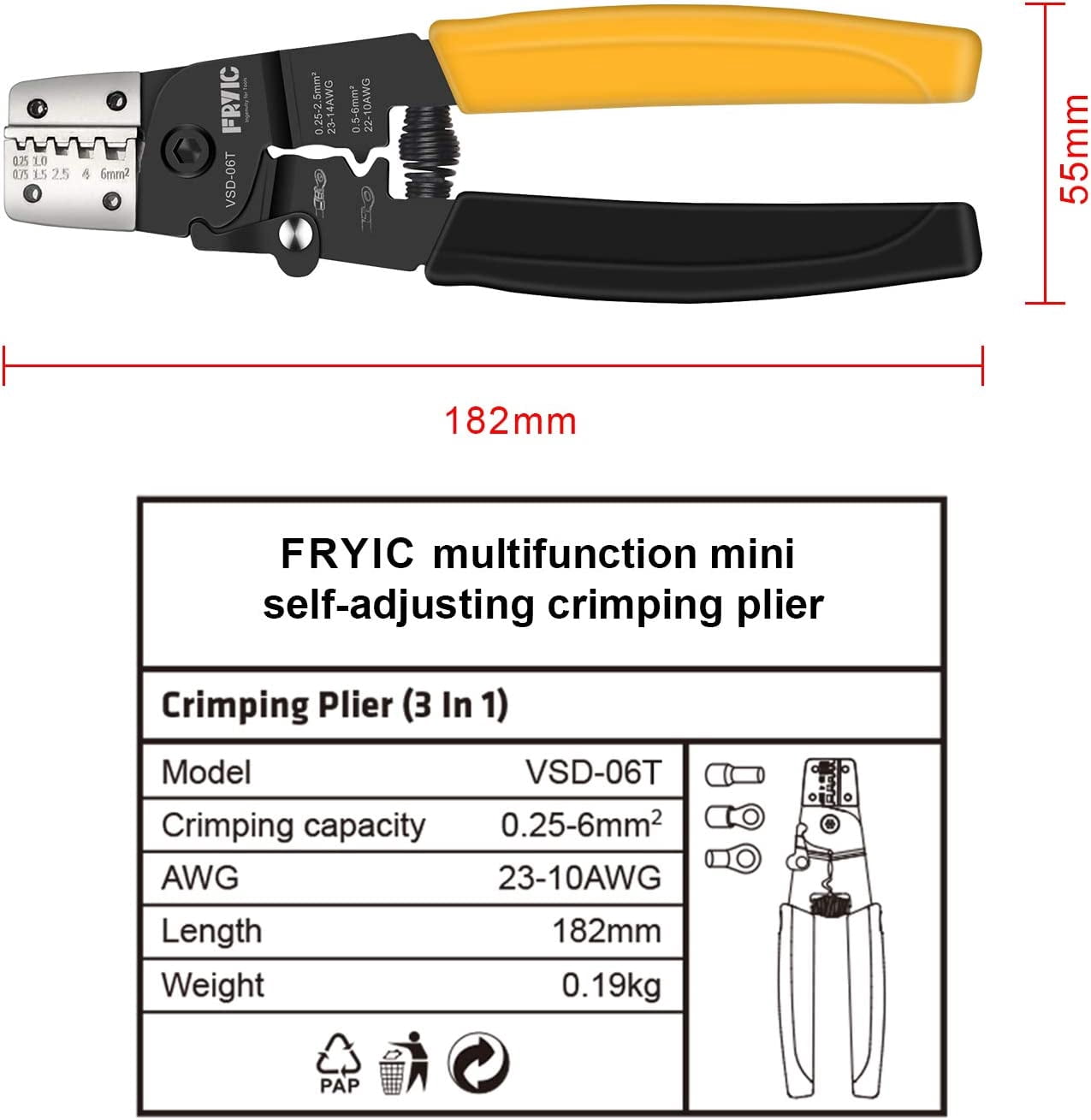 GHRTGR-Multifunction 3 In 1 Mini Self-adjusting Crimping Plier VSD-06T ...