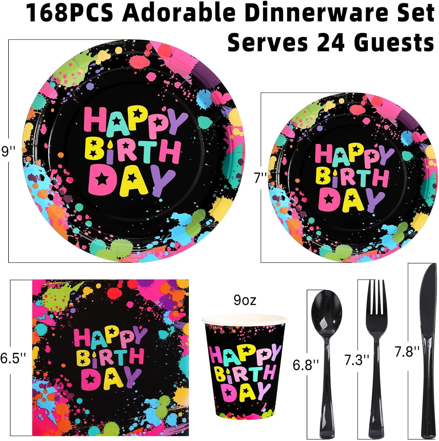 GHRTGR-Neon Birthday Party Decorations,169pcs Neon Plates Birthday ...
