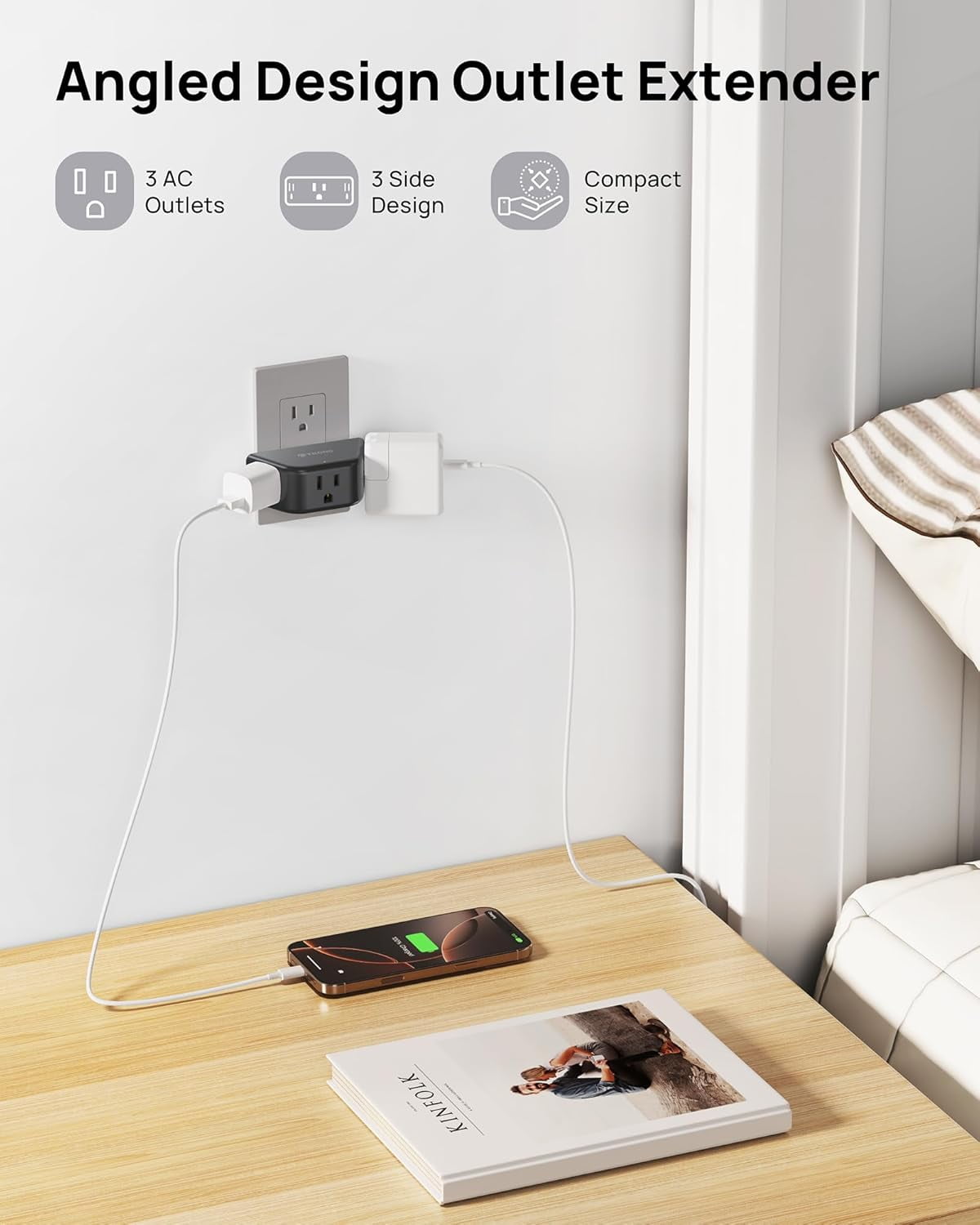 GHRTGR-Outlet Extender - 3 Prong Grounded Plug Extension Outlet, 3 Way ...