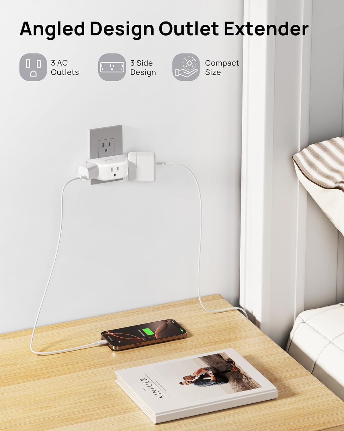 GHRTGR-Outlet Extender, 3-Prong Grounded Wall Plug Splitter, 3 Way ...