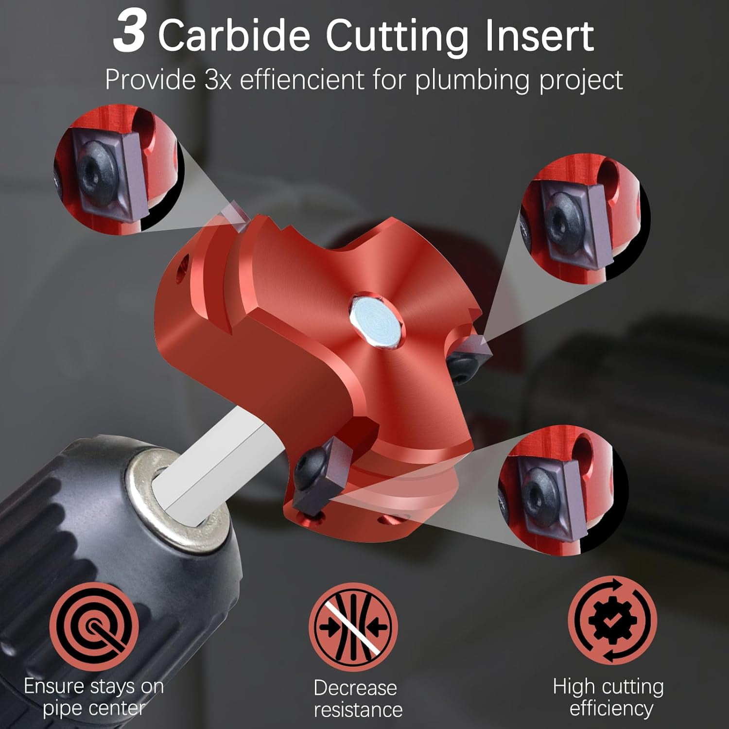 GHRTGR-PVC Fitting Saver 3/4 Inch, PVC Pipe Reamer Socket Saver with Triple Blade & 1/4-Inch Hex ...