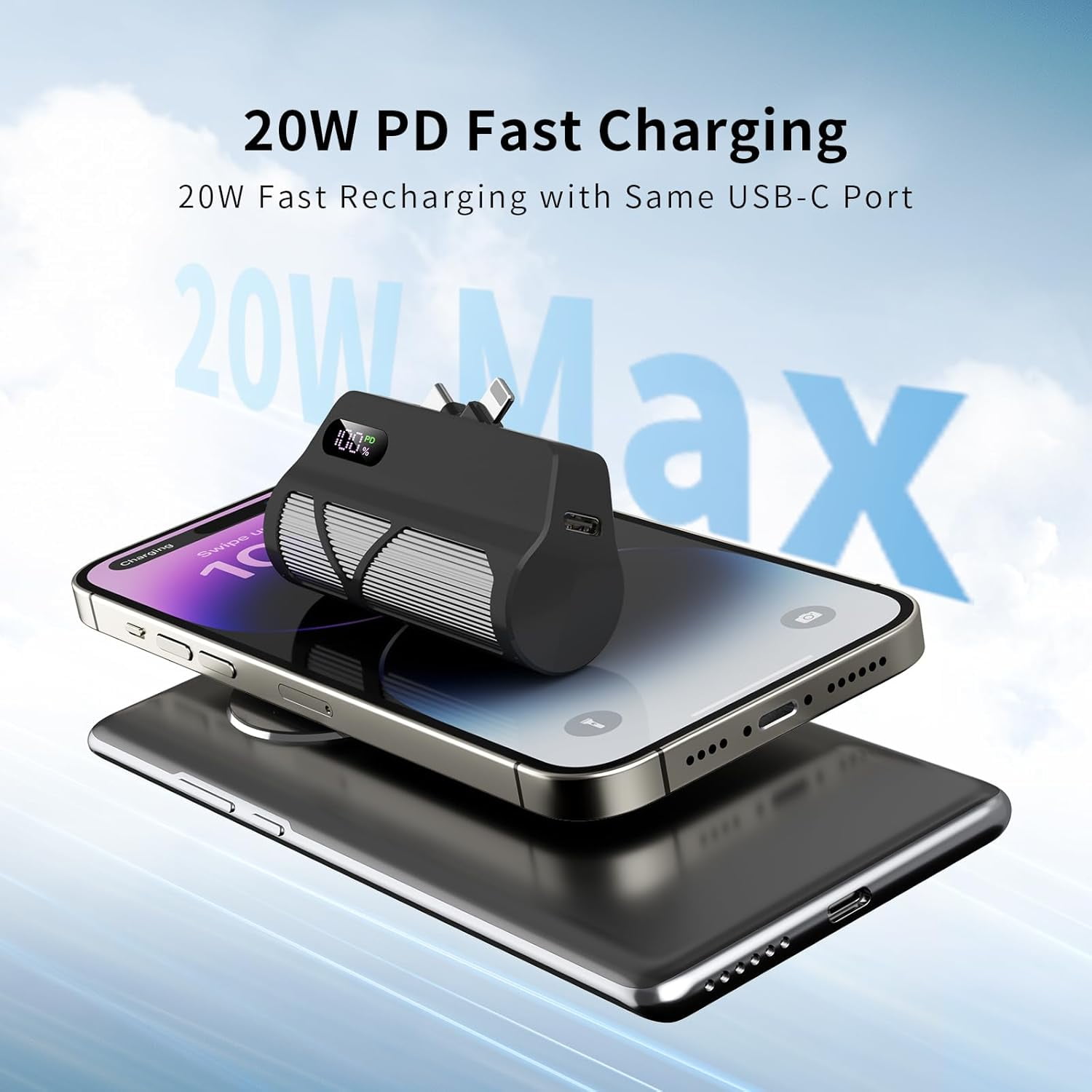 GHRTGR-Portable Charger Power Bank 5000mAh with Built-in Cables, PD20W ...