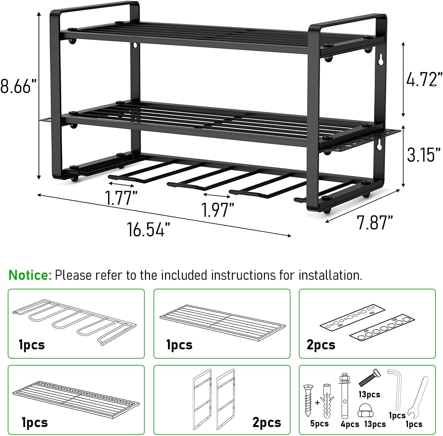 GHRTGR-Power Tool Organizer Wall Mounted, 3 Layers Heavy Duty Metal ...