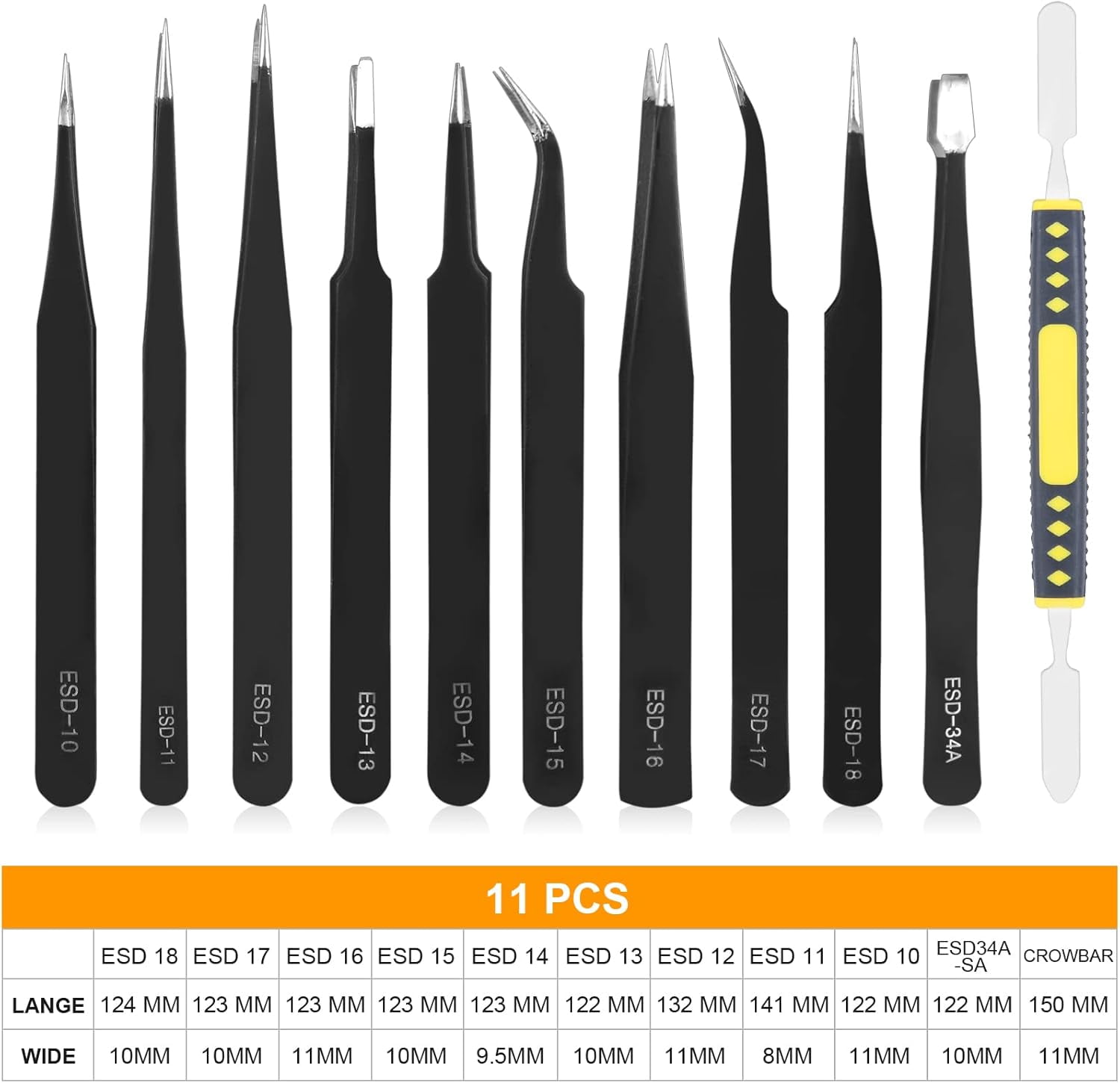 GHRTGR-Precision Tweezers Set, 11PCS Anti-Static ESD Tweezers Set, Non ...
