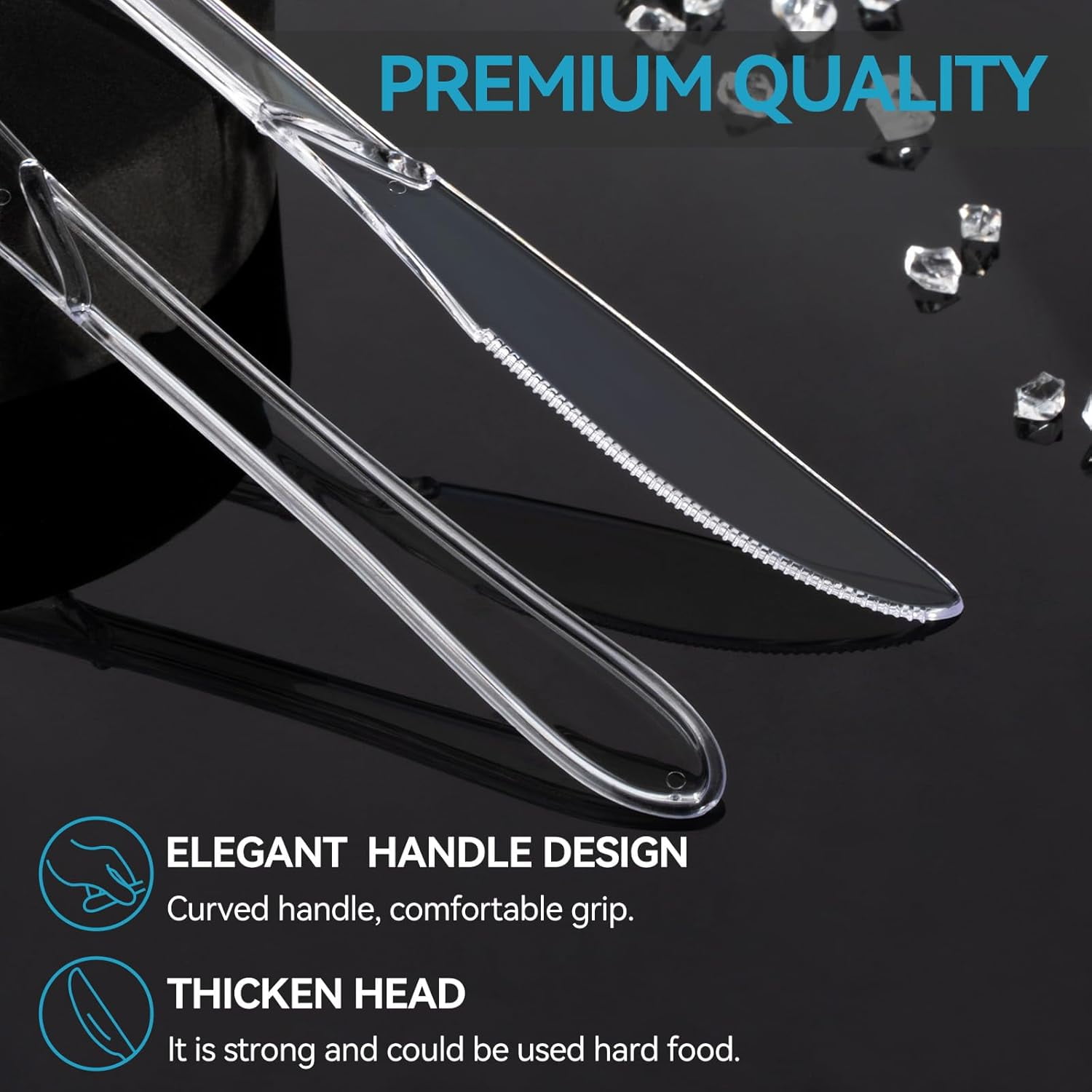 GHRTGR-Premium Clear Plastic Knives - Heavy Duty & Heat Resistant Disposable Cutlery for Parties ...