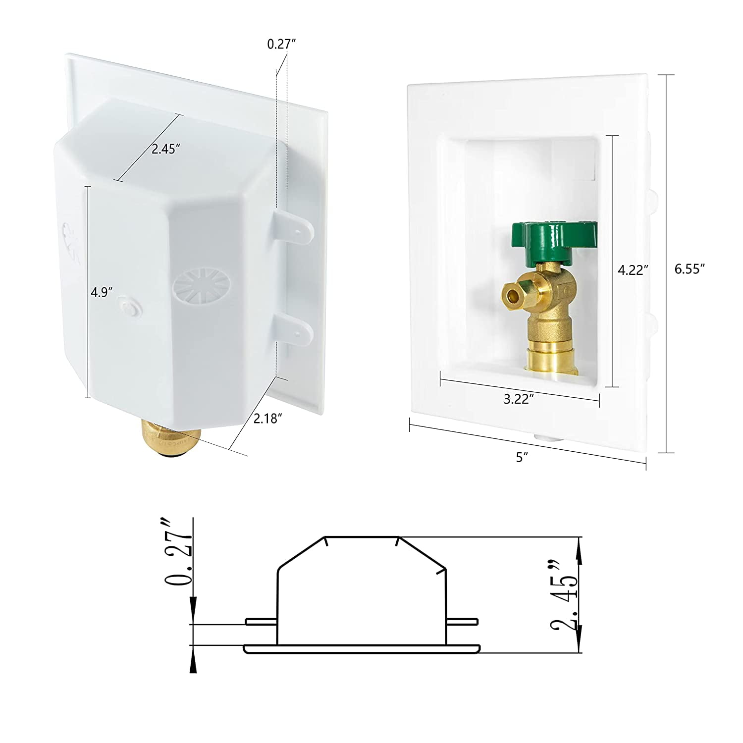 GHRTGR-Push-fit Pre-Assembled Ice Maker Outlet Box, 1/2-Inch Push-Fit ...