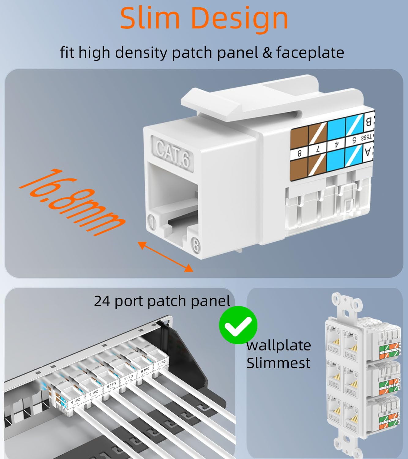 GHRTGR-RJ45 Keystone Jack Cat6 10G Support, Jacks UTP 25 Pack for Wall Plate and Patch Panel ...