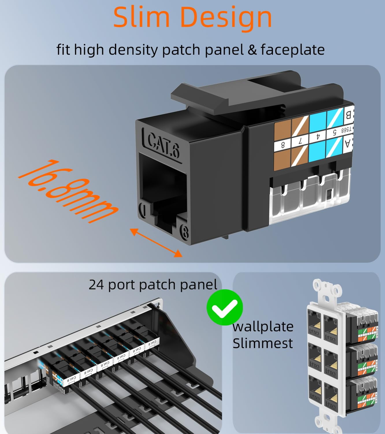 GHRTGR-RJ45 Keystone Jacks UTP 25 Pack - 10G Support, 90 Degree Black Color for Cat6, Cat5e ...
