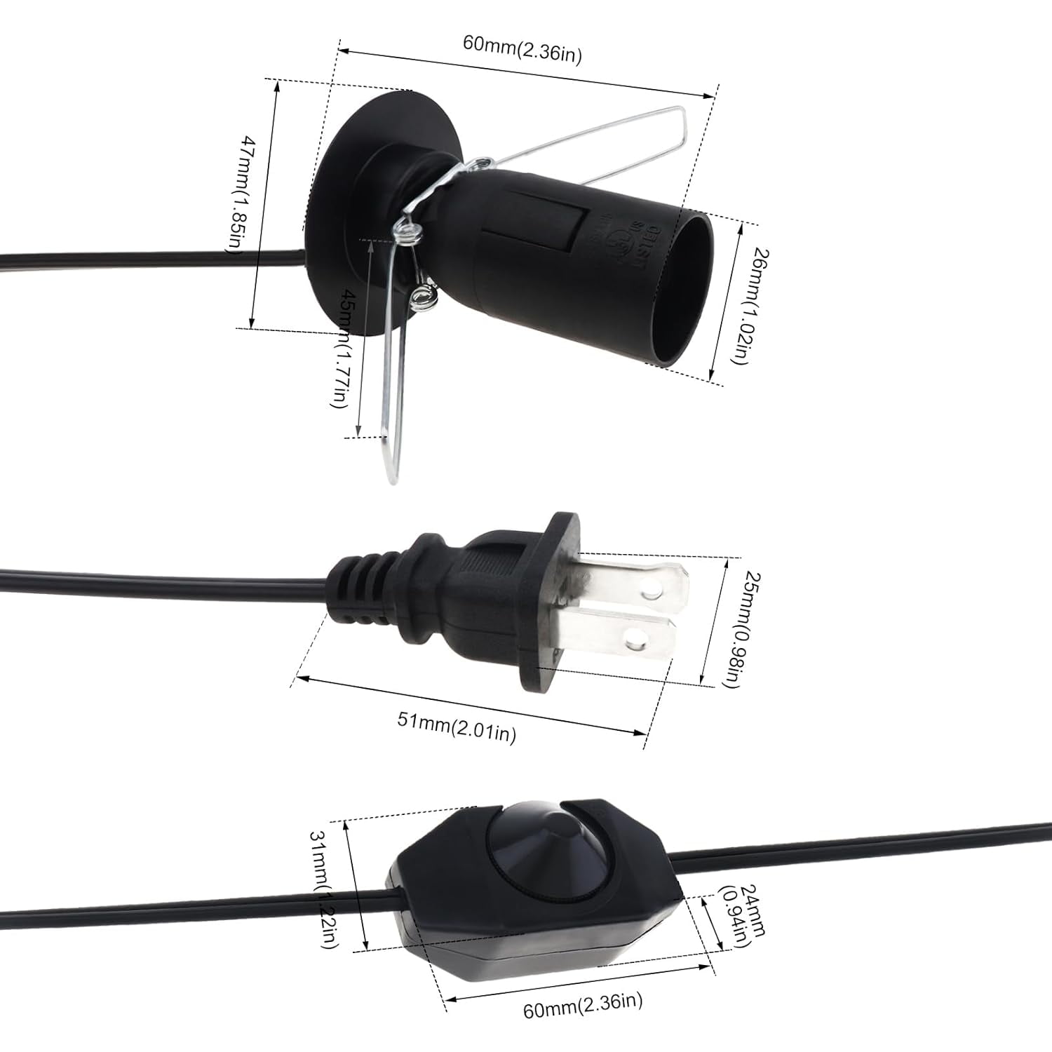 GHRTGR-RTNLTI Salt Lamp Cord Replacement with Dimmer Switch, 6 feet ...