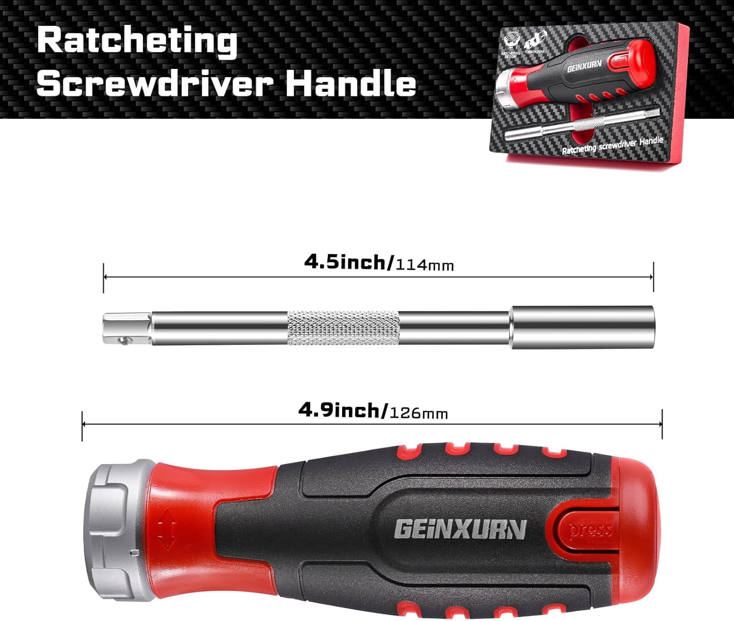 GHRTGR-Ratcheting Screwdriver with Bit Storage Multi-bit Magnetic 1/4 ...