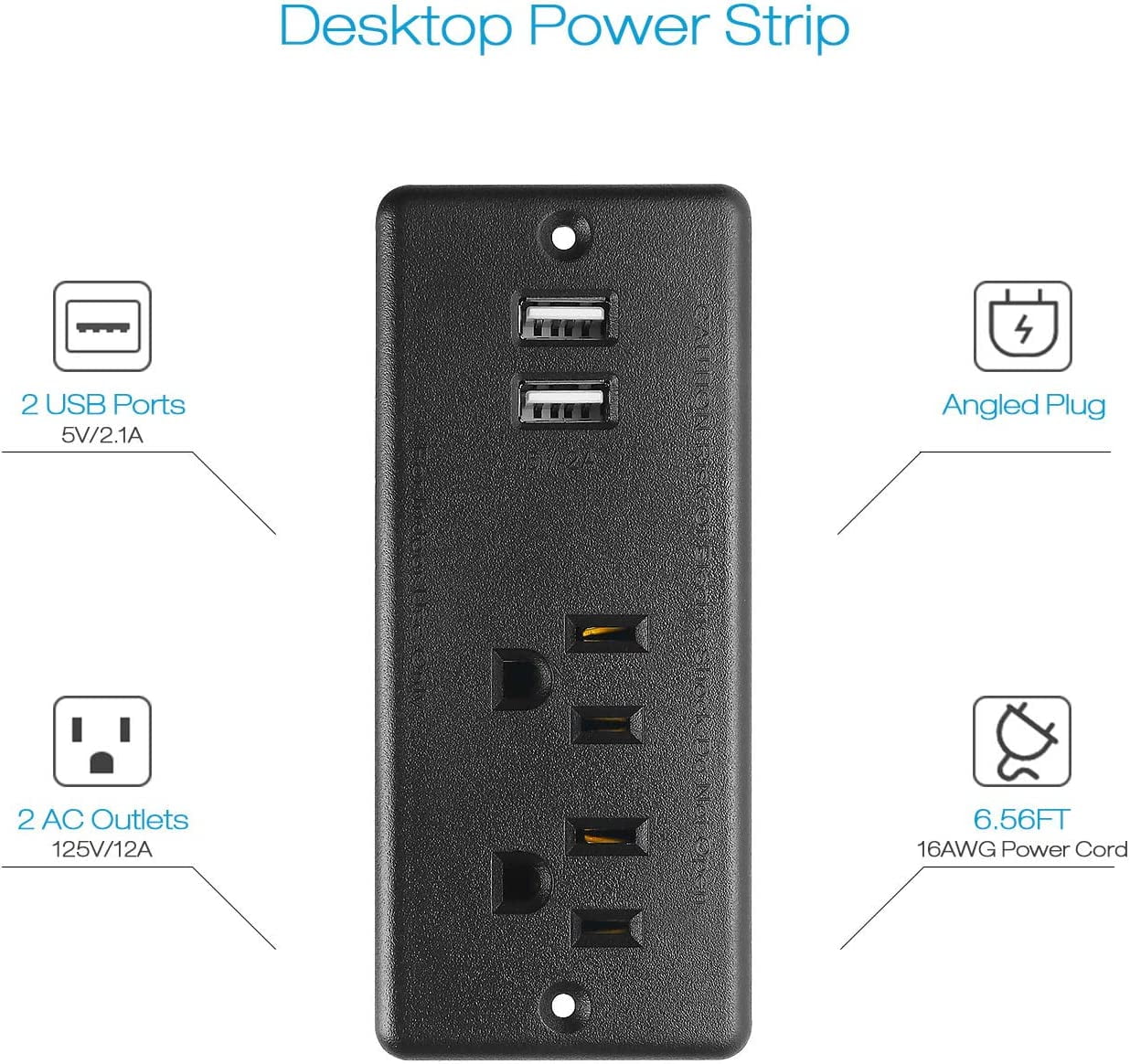 GHRTGR-Recessed Power Strip Flat Plug, Desk Outlet with USB, ETL Listed ...