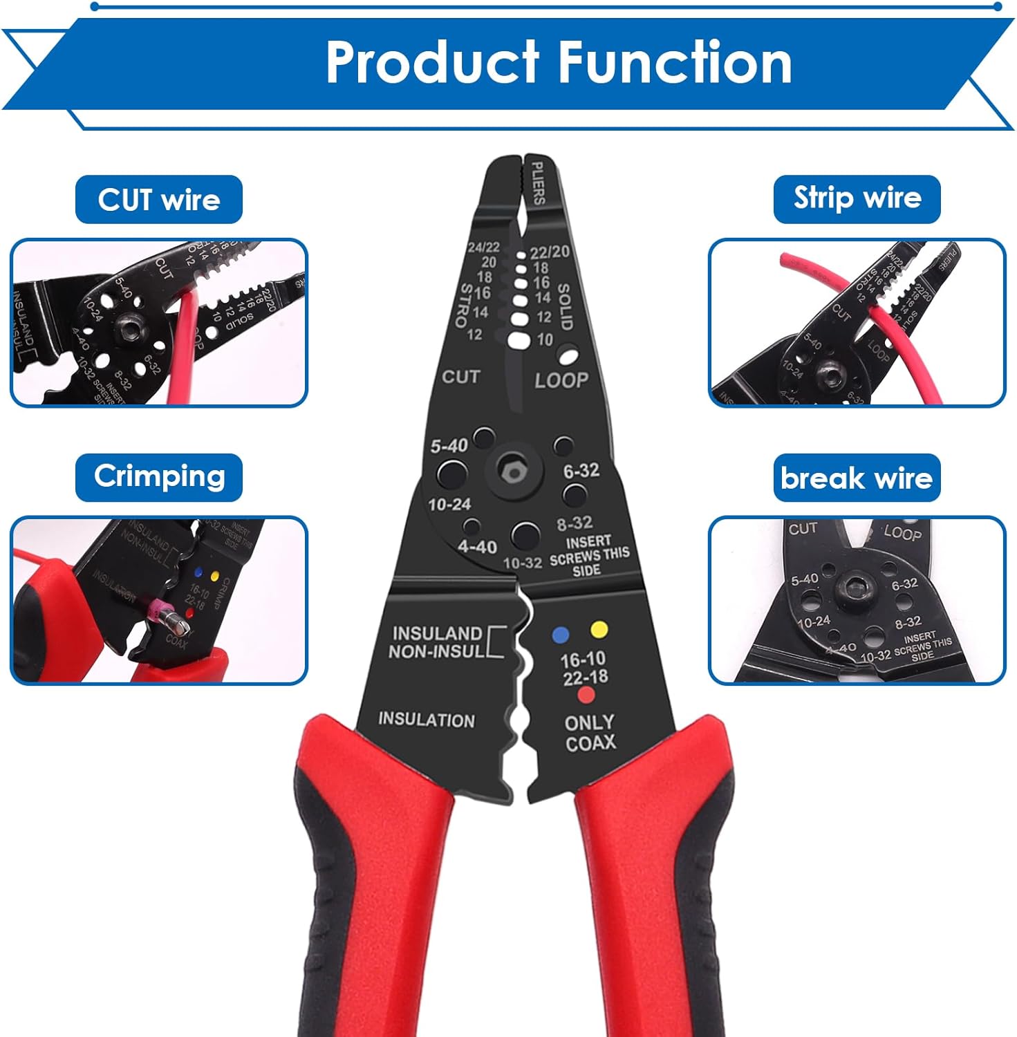 GHRTGR-Red Wire Crimping tool Wire crimper,stripper and cutter for ...