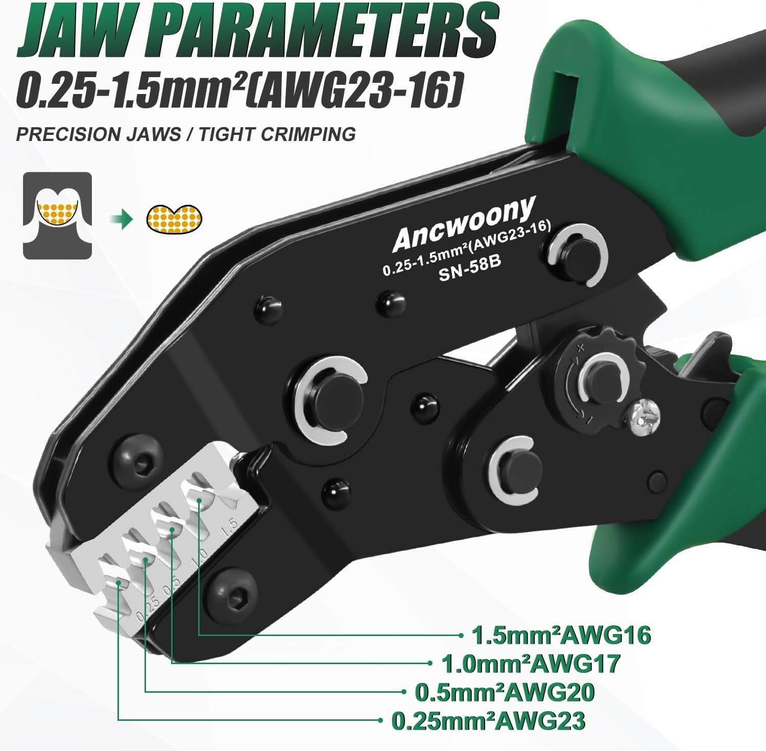 GHRTGR-SN-58B Wire Crimping Tool AWG23-16 (0.25-1.5mm²) Works for JST, Dupont, Molex, Amon ...