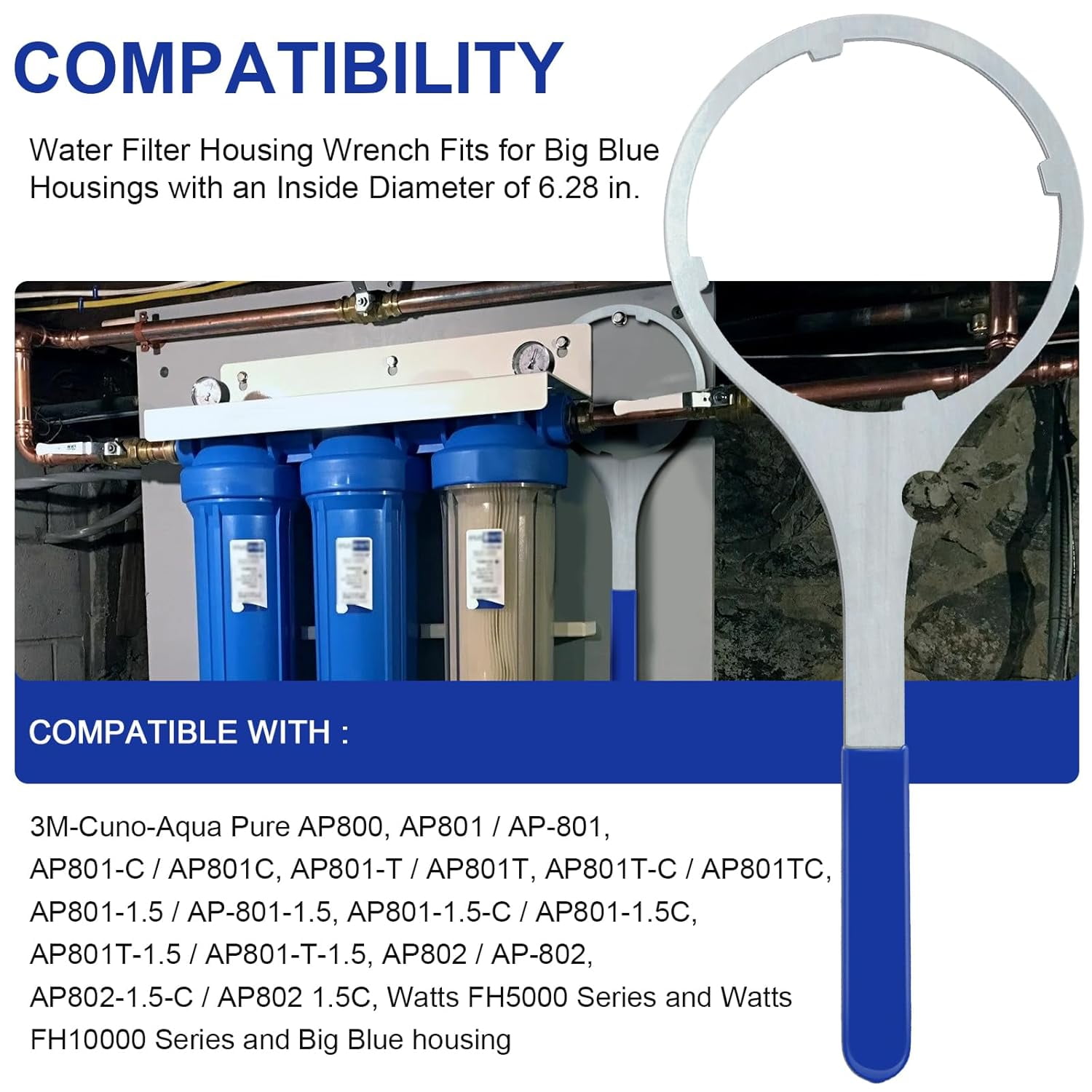 GHRTGR-SPBW-2 Heavy Duty Metal Water Filter Wrench - 6.28 inch Inside ...