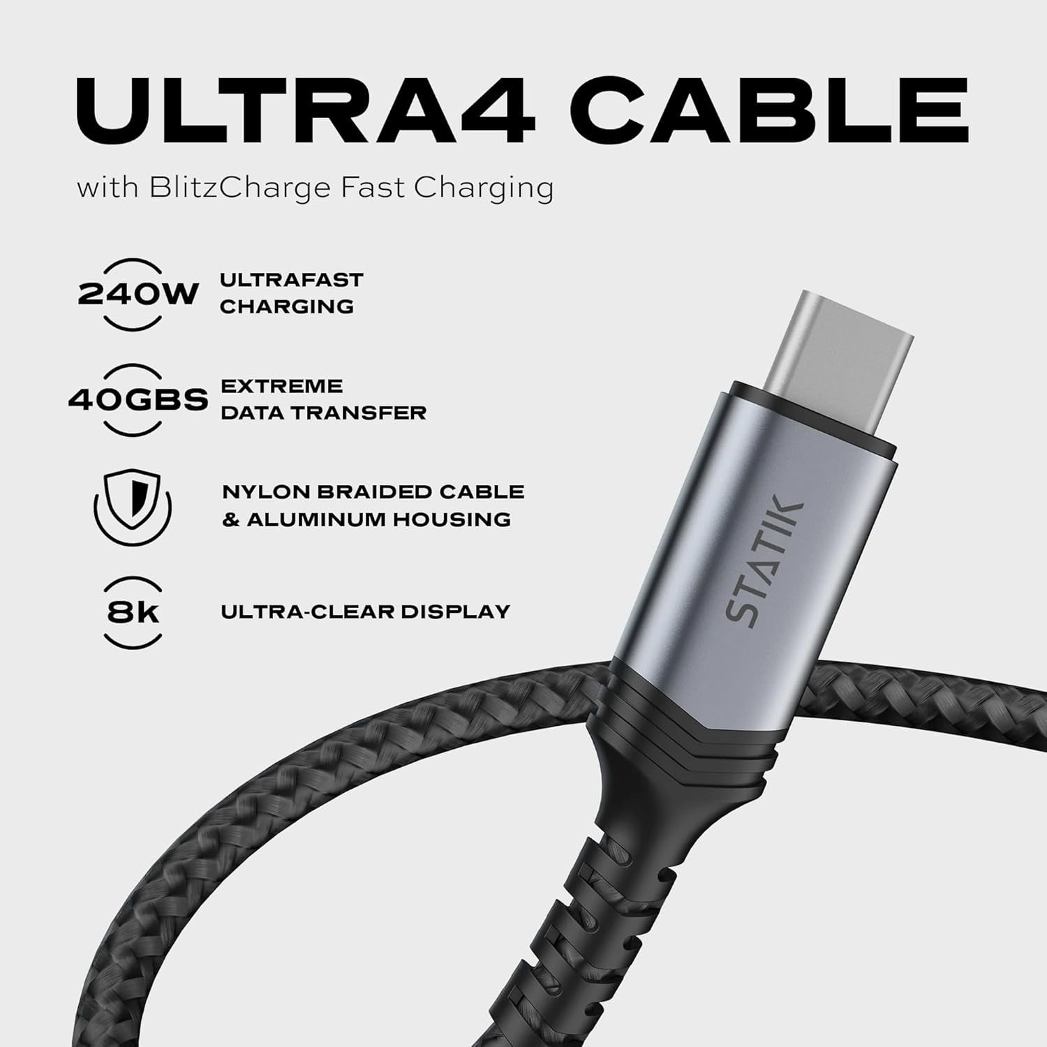 GHRTGR-STATIK Ultra4 240W USB C to USB C Cable 3ft, 40gbps Data ...