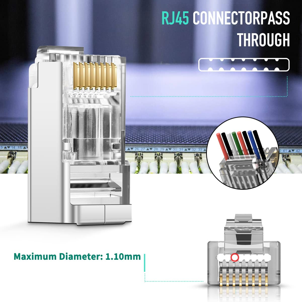 GHRTGR-Shielded RJ45 Cat5 Cat6 Pass Through Connectors - 3 Prong 8P8C ...